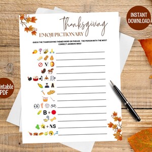 Thanksgiving Emoji Pictionary Game Printable Friendsgiving - Etsy
