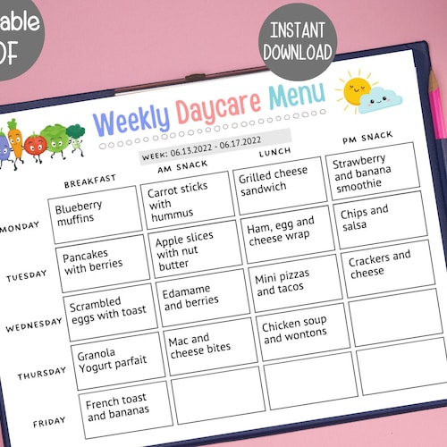 School Lunch Meal Planner Printable Editable Lunch Menu Kids - Etsy