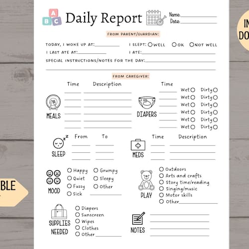 Toddler Daily Log Printable Report Tracker - Etsy
