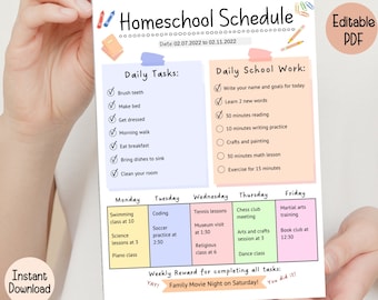 Printable Editable Kids Daily Schedule Homeschool Schedule - Etsy