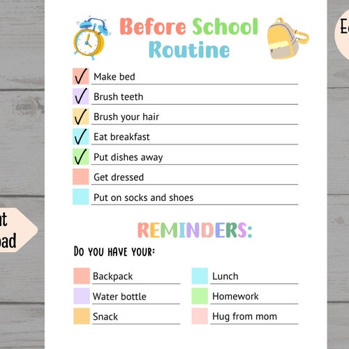 Printable Before School Reminder Chart for Kids PDF - Etsy