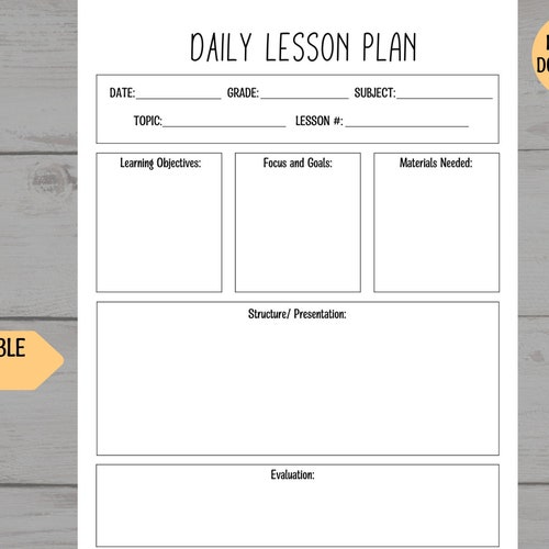 Daily Lesson Plan Template Simple Lesson Plan Template for - Etsy