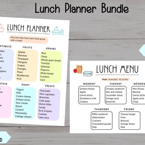 Kids Meal Planner Kids Lunch Ideas Printable School Lunch - Etsy