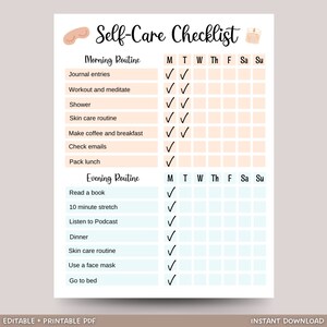 Self Care Checklist Printable Digital Planner, Journal Tracker, Stress ...