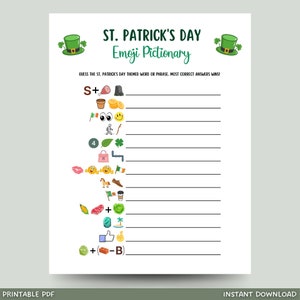 St Patricks Day Emoji Pictionary Game Printable, St Patricks Day Party ...