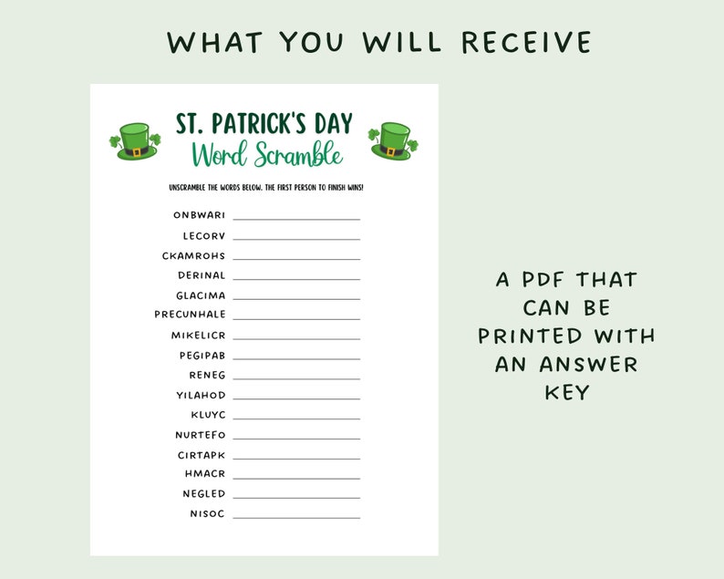 St Patricks Day Word Scramble Game Printable St. Pattys Day - Etsy