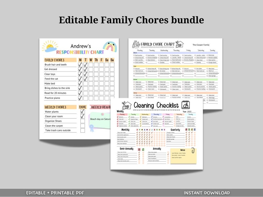 Editable Family Chores Printable, Cleaning Schedule, Digital Planner ...