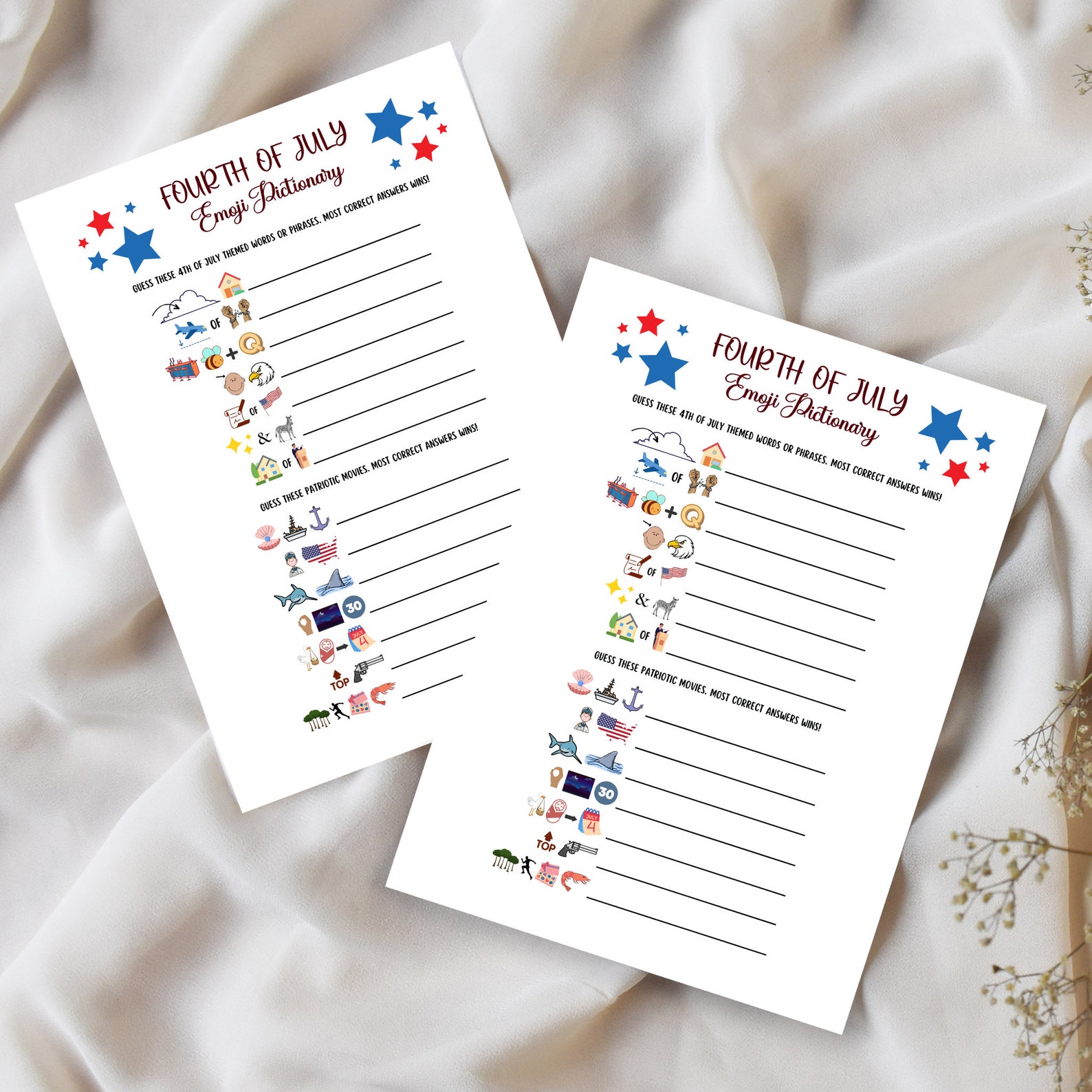 July 4th Emoji Pictionary Game Printable, Independence Day Party ...