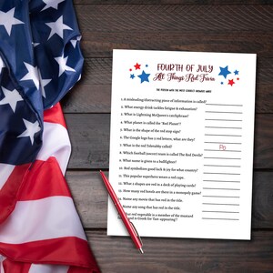 4th of July All Things Red Trivia Game Printable, Independence Day ...