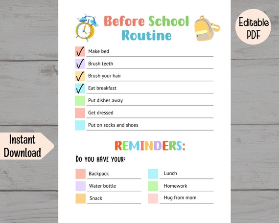 Printable Before School Checklist Morning Reminders for Kids - Etsy
