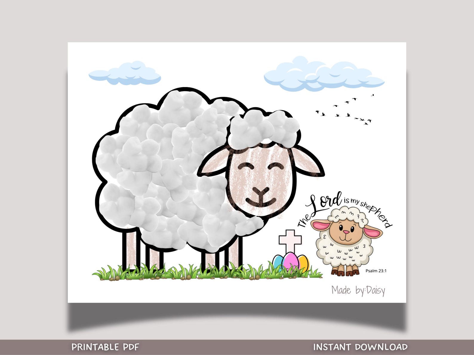 Easter Sheep Lamb Craft Printable Template, DIY Art Religious Keepsake ...