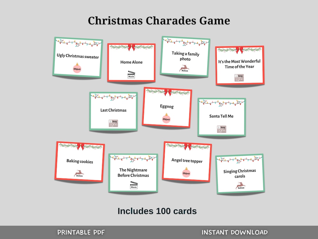 Christmas Charades Game Printable, Holiday Party Activity for Family ...