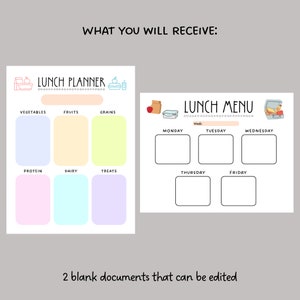 School Lunch Meal Planner Printable, Editable Lunch Menu Kids, Weekly ...