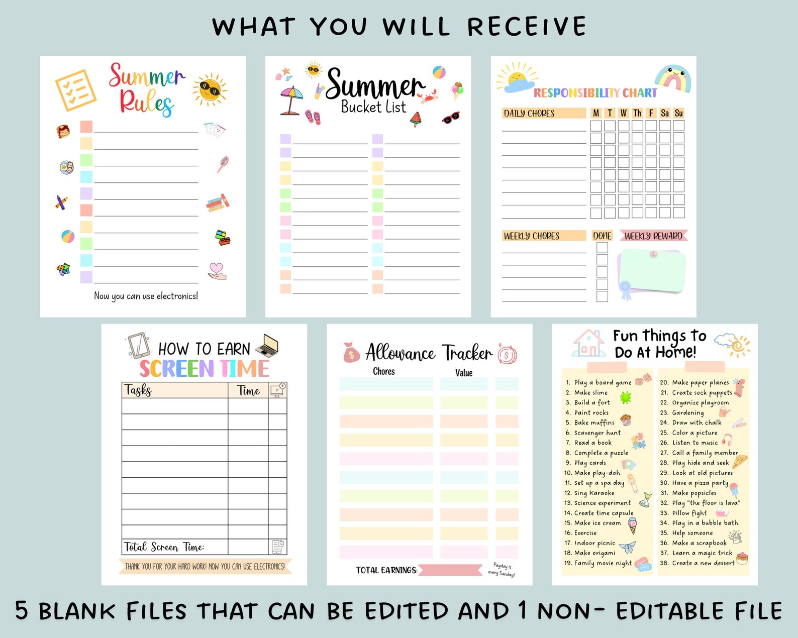 Editable Summer Planner Bundle Printable Summer Chore Chart - Etsy