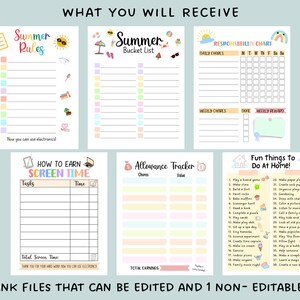 Editable Summer Planner Bundle Printable Summer Chore Chart - Etsy