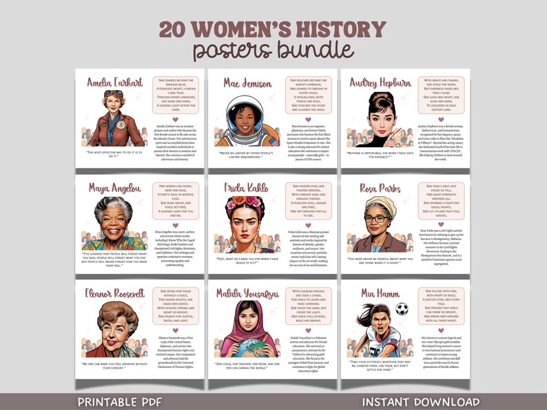 Women's History Month Poster Set Printable, Inspirational Quote School ...