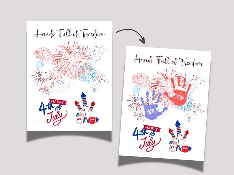 4th of July Fireworks Handprint Art Printable, DIY Footprint Craft ...