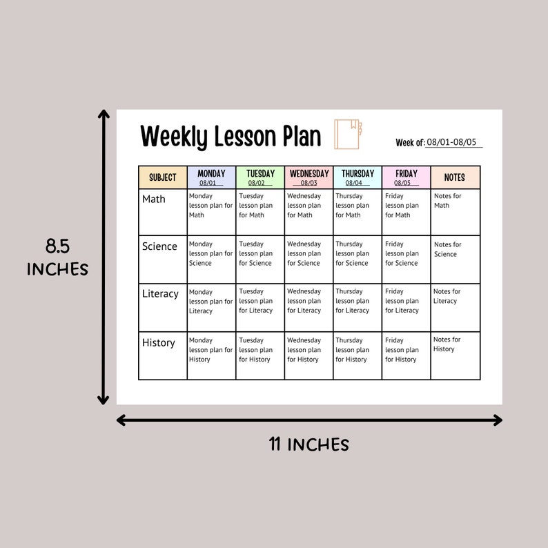 Weekly Lesson Plan Printable, Editable Weekly School Schedule, Simple ...