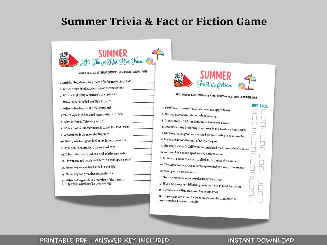 Summer Trivia Game Printable, Pool Party Games, Summer Camp Fact or ...