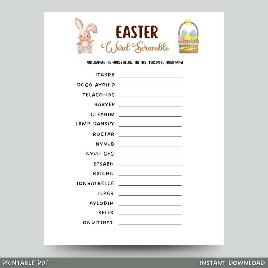 Easter Word Scramble Game Printable, Easter Party Game, Kids Easter ...