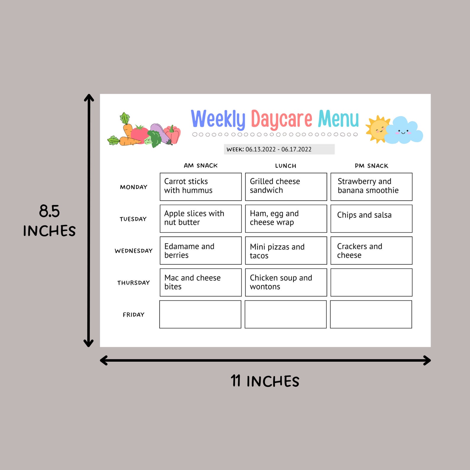 Daycare Weekly Menu Printable, Home Daycare Monthly Meal Planner ...