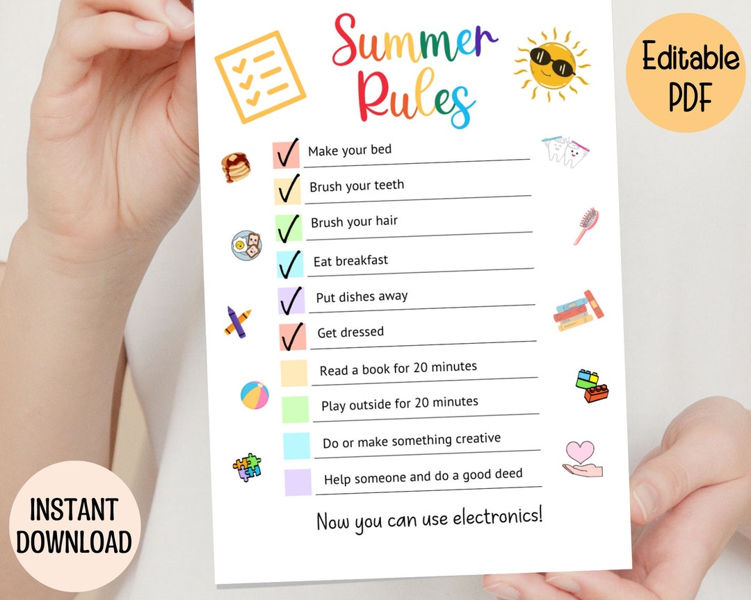 Editable Summer Rules Printable Daily Checklist Daily - Etsy