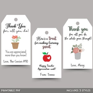 Teacher Appreciation Gift Tags Editable, Printable Custom Thank You ...