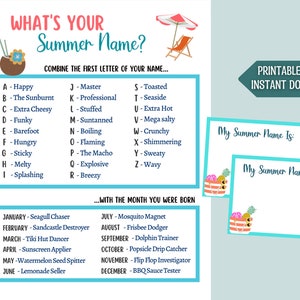 Whats Your Summer Name Game Printable Pool Party Games - Etsy