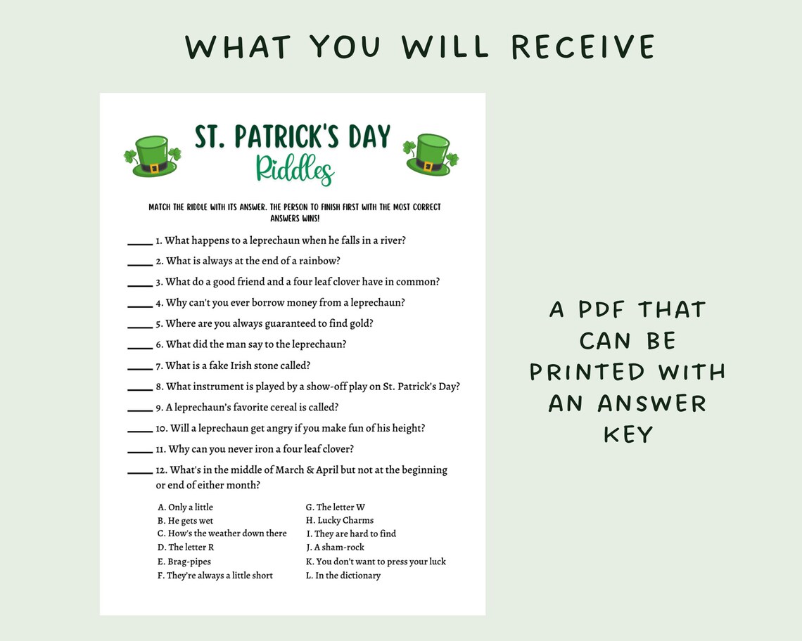 St Patrick's Day Riddles Game Printable St Pattys Riddle - Etsy