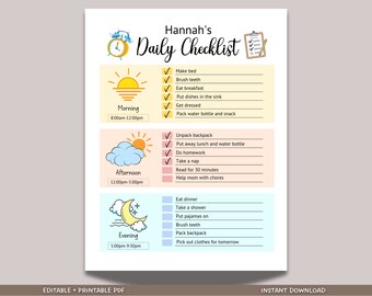 Responsibility Chart, Kids Daily School Checklist, to Do List, Editable ...