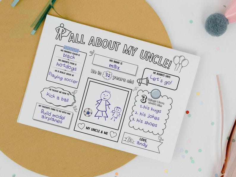 All About My Uncle Survey Printable, DIY Gift Birthday Card ...