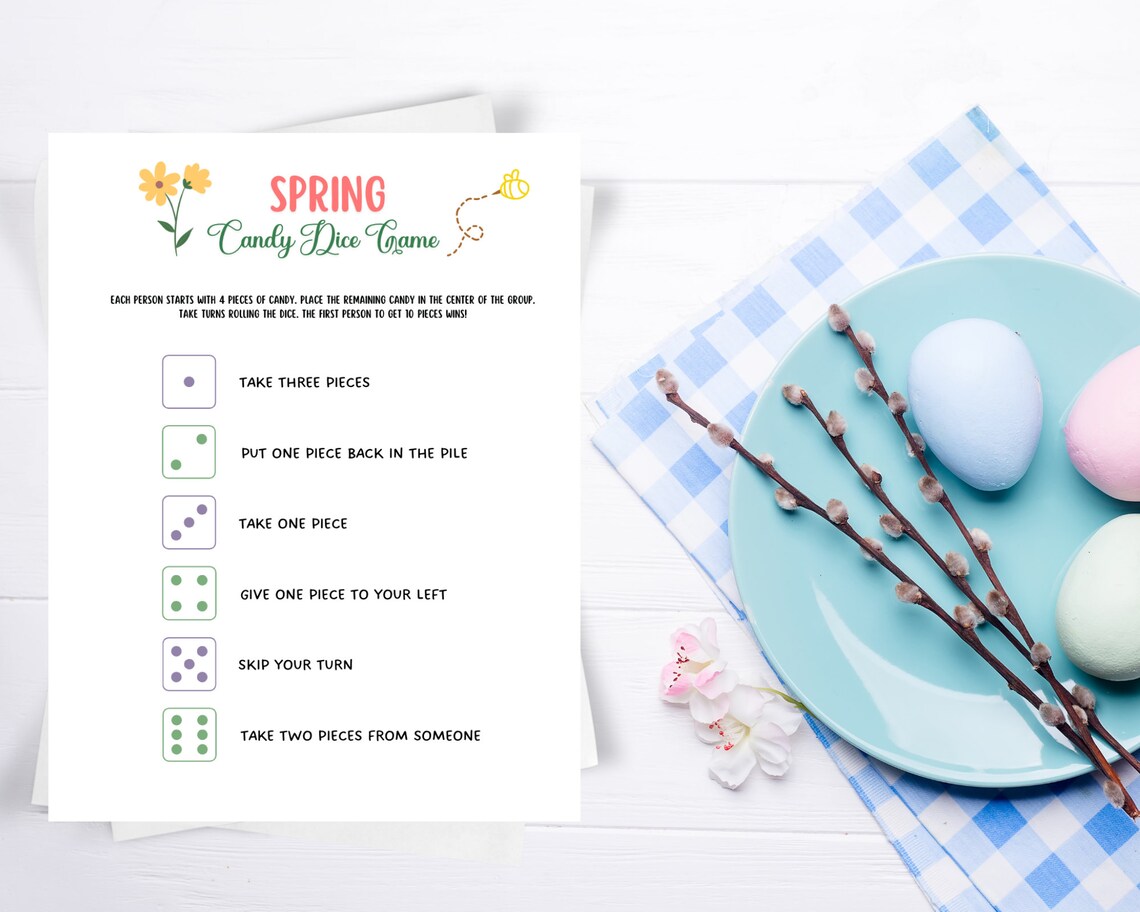 Spring Candy Dice Game Printable Spring Activity Adults & - Etsy