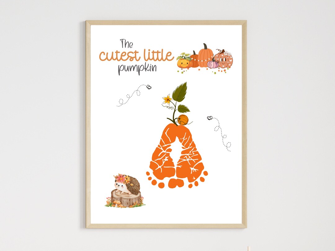 Pumpkin Footprint Craft Printable, Fall Autumn Activity DIY Wall Art ...