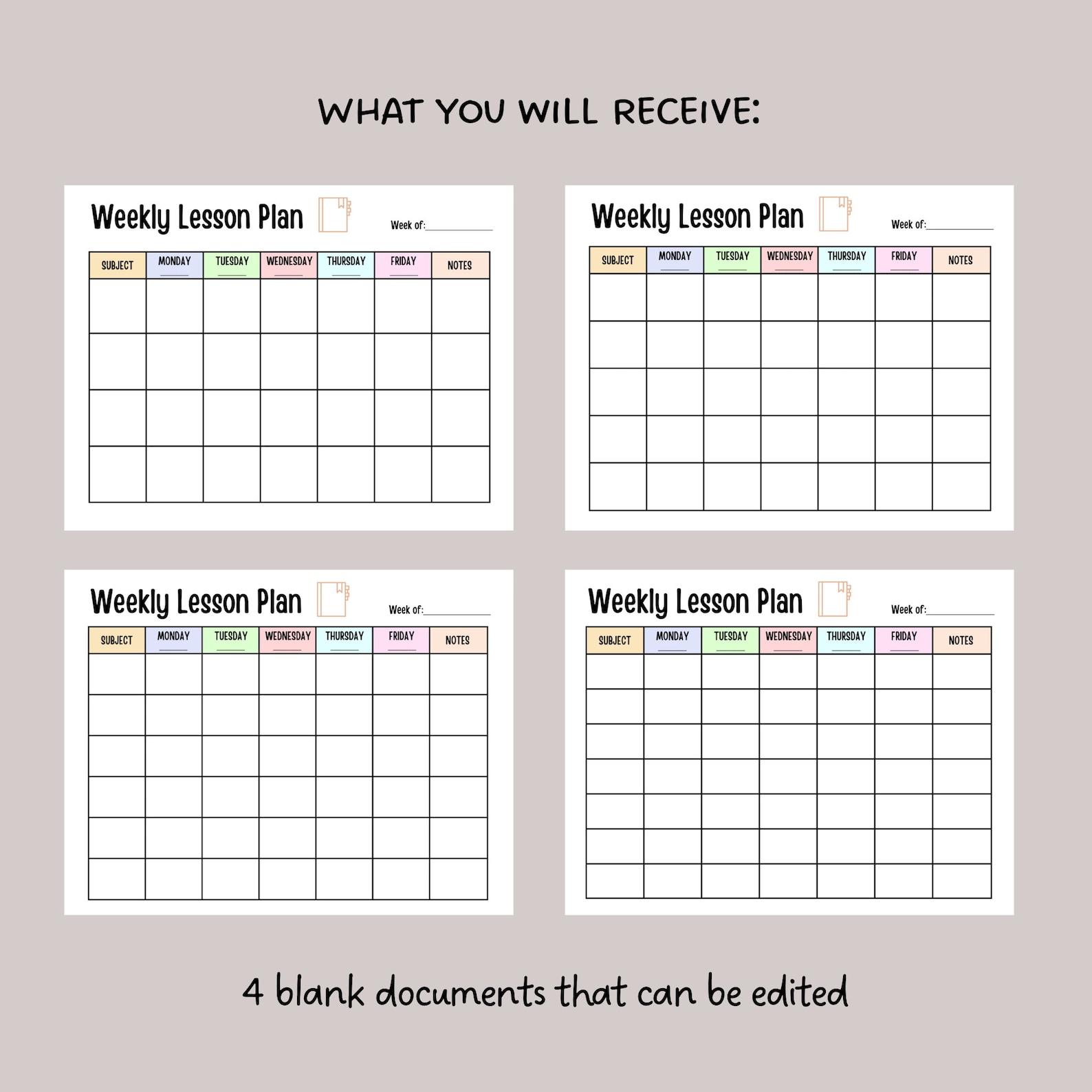 Weekly Lesson Plan Printable, Editable Weekly School Schedule, Simple ...