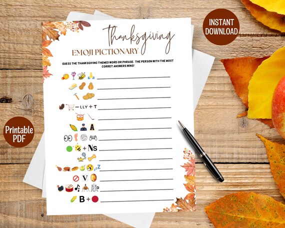 Thanksgiving Emoji Pictionary Game Printable Friendsgiving - Etsy