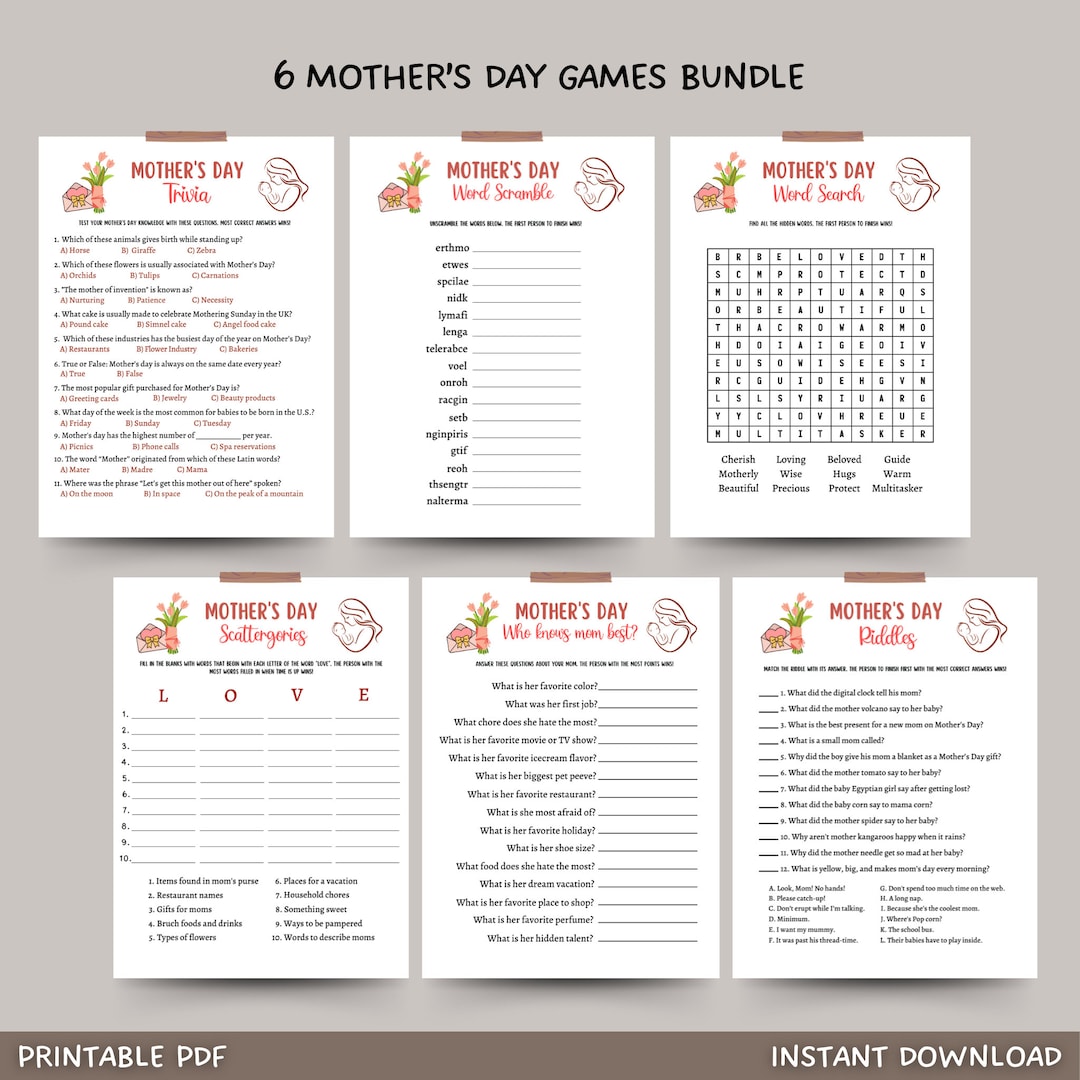 Mother's Day Games Bundle Printable, Mothers Day Game for Kids and ...