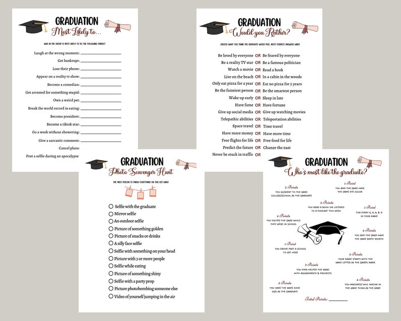 Graduation Party Games Bundle Printable High School Senior - Etsy
