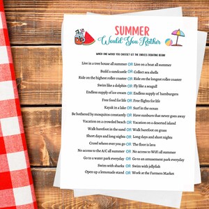 Summer Would You Rather Game Printable Summer Camp Activity - Etsy