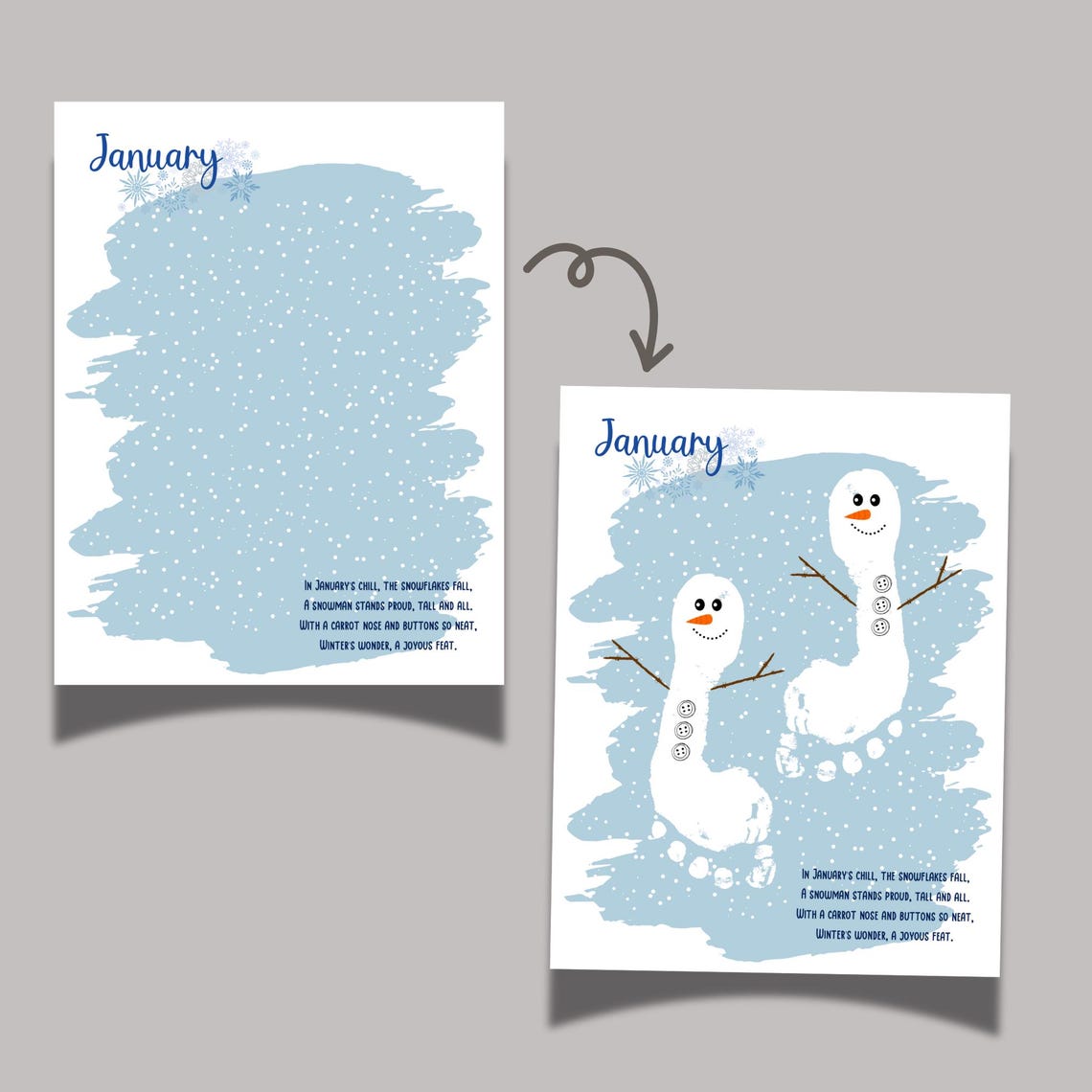 January Handprint Footprint Crafts Printable, DIY Art Kids Preschool ...