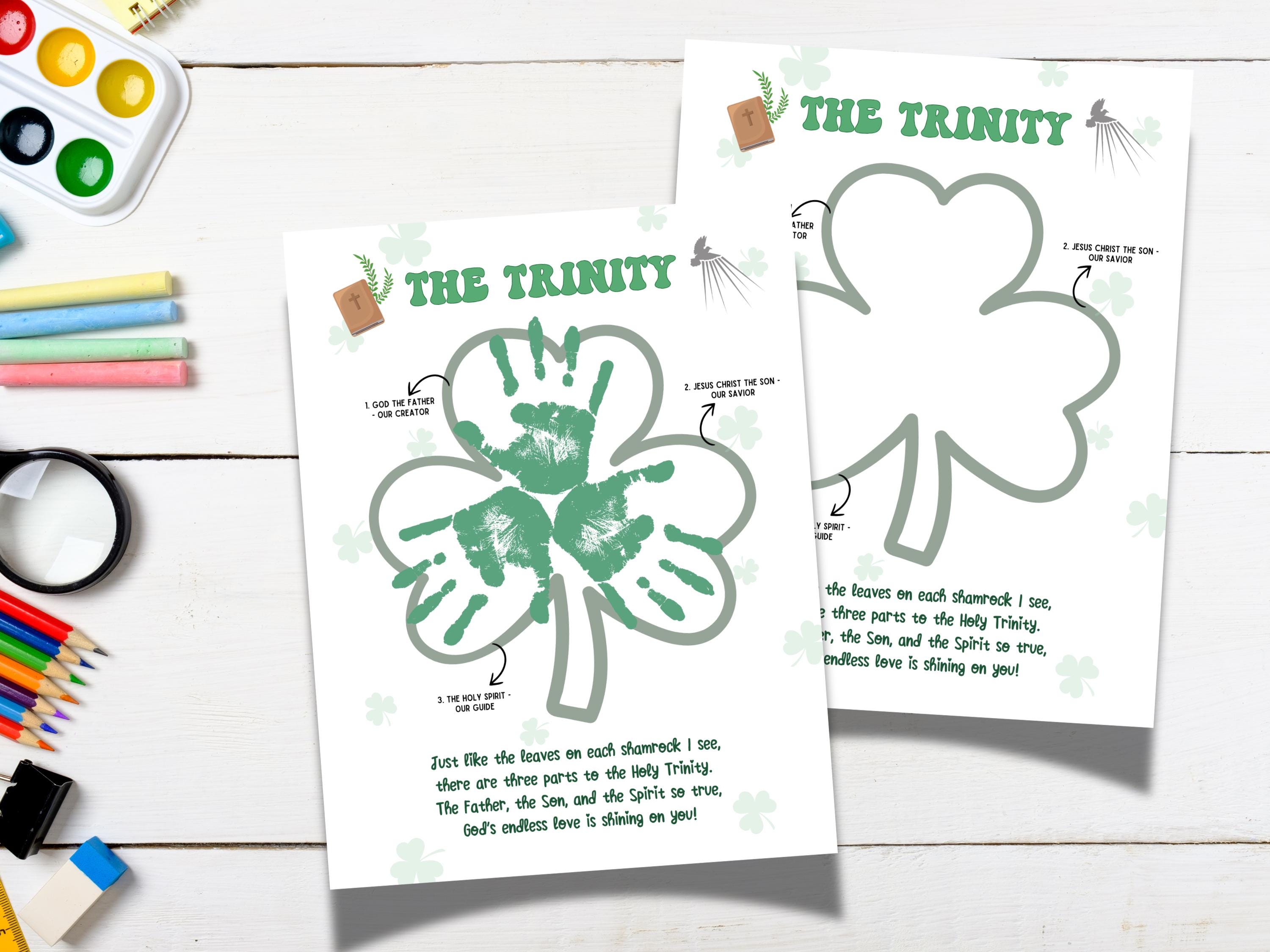 St Patricks Day Holy Trinity Handprint Craft Printable, Shamrock Bible ...
