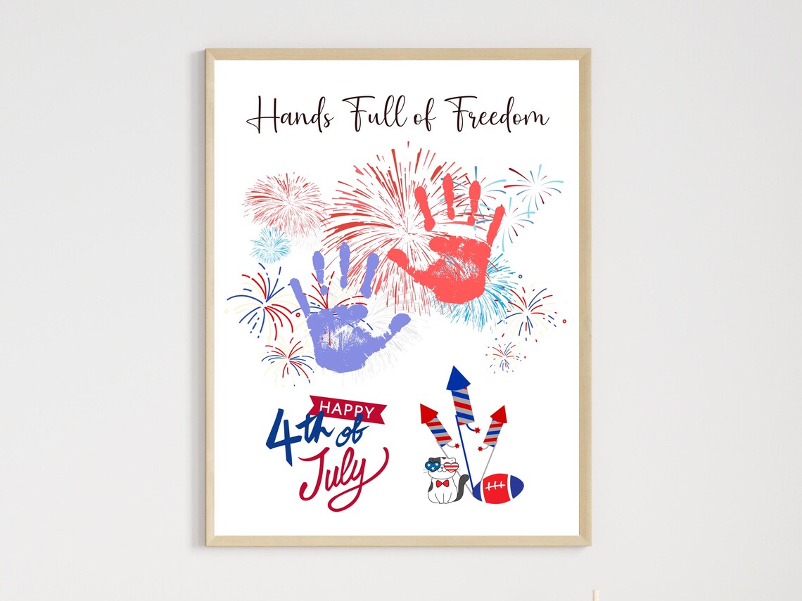 4th of July Fireworks Handprint Art Printable, DIY Footprint Craft ...