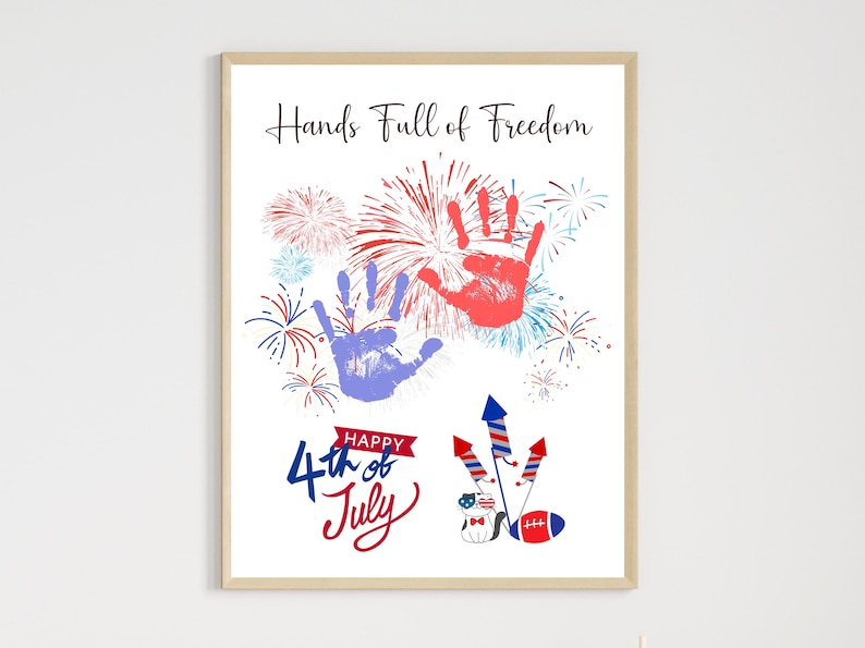 4th of July Fireworks Handprint Art Printable, DIY Footprint Craft ...