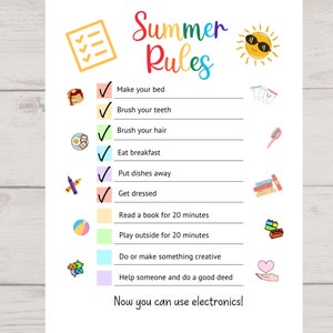 Editable Summer Rules Printable Daily Checklist Daily - Etsy