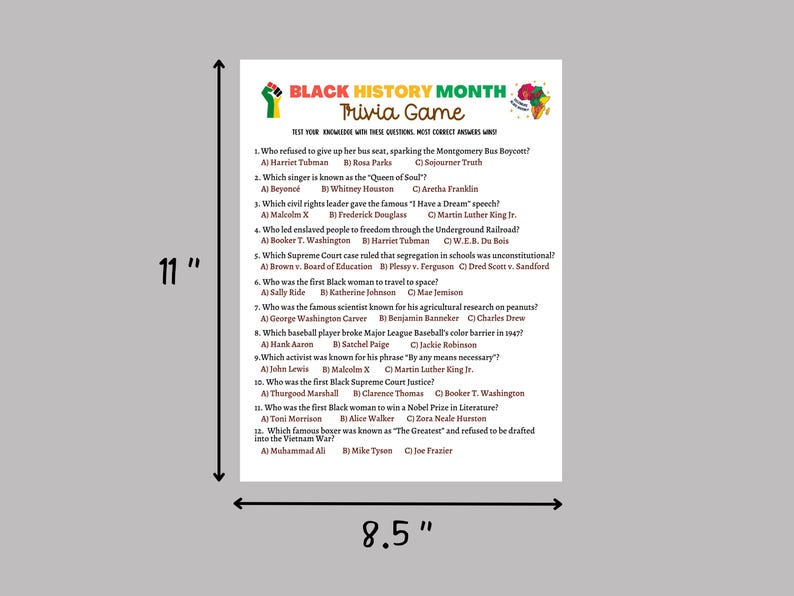 Black History Month Trivia Game Printable Historical African American ...