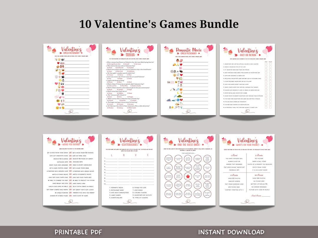 Valentine's Day Games Bundle Printable for Adults, Galentines Day Games ...