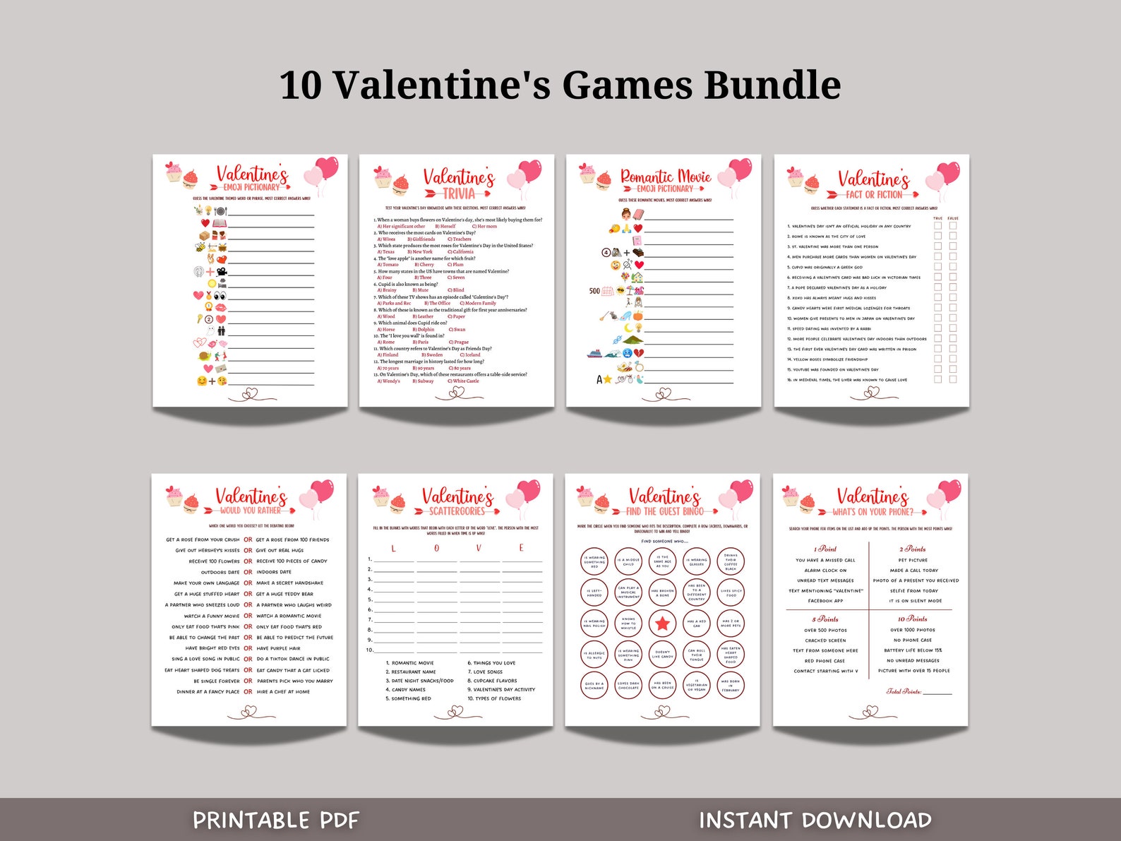 Valentine's Day Games Bundle Printable for Adults, Galentines Day Games ...