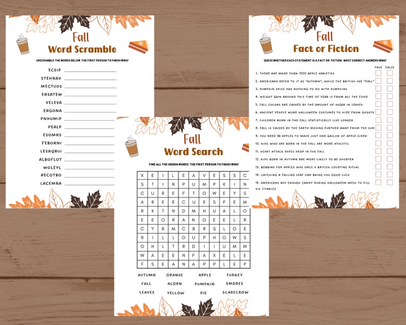 Fall Games Bundle Printable Fun Autumn Games Fall Time - Etsy