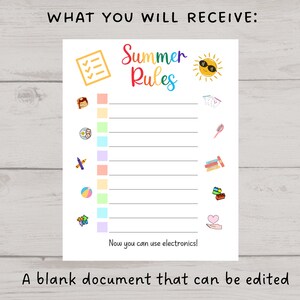 Editable Summer Rules Printable Daily Checklist Daily - Etsy