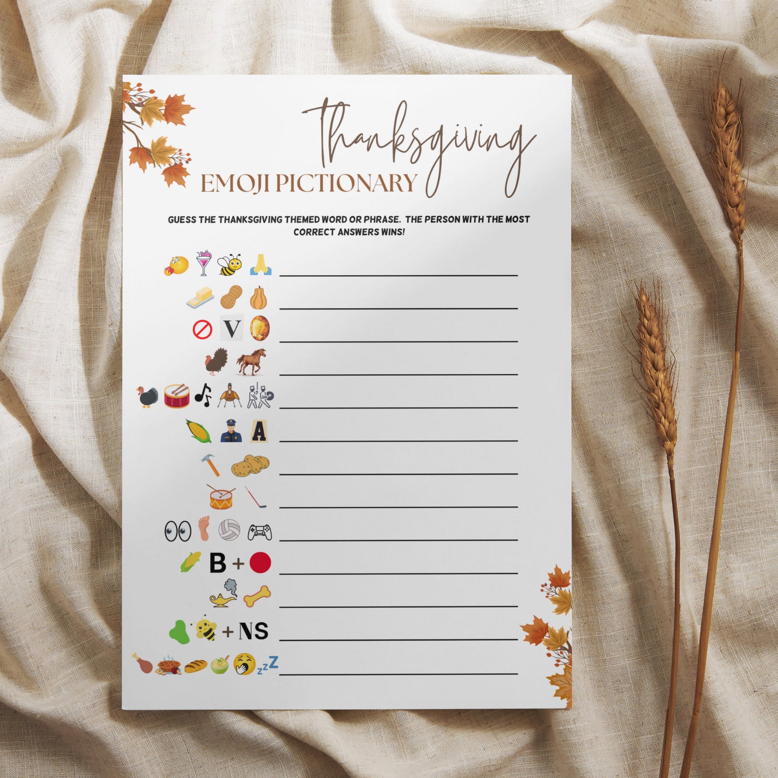 Thanksgiving Emoji Pictionary Game Printable, Friendsgiving Party Game ...