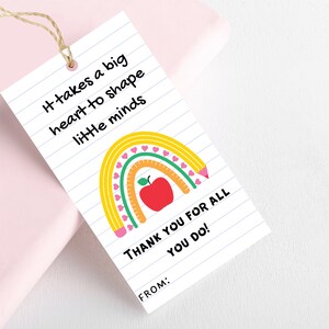 Teacher Thank You Gift Tags Printable, End of School Year Gift, Teacher ...